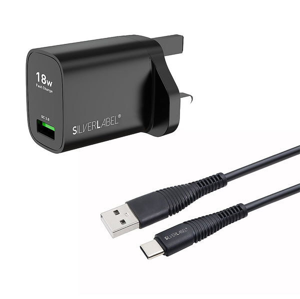 18W USB-A Wall Charger & USB-C Cable - Black – SilverLabel